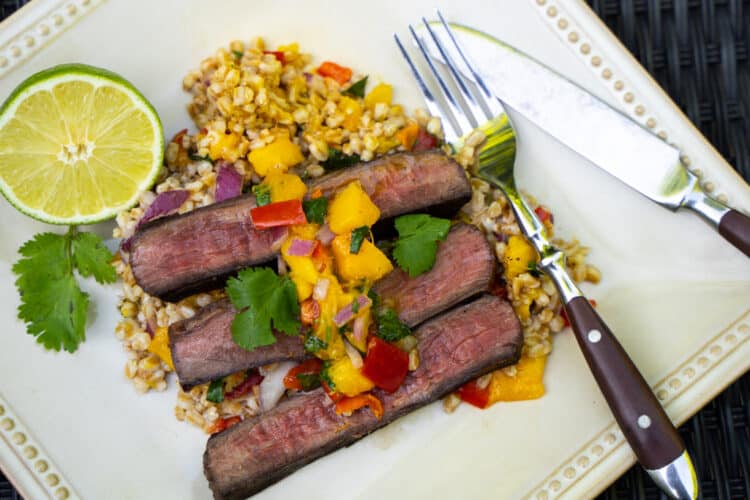 Flank Steak For Two with Mango Farro Salad | Our Table 4 2