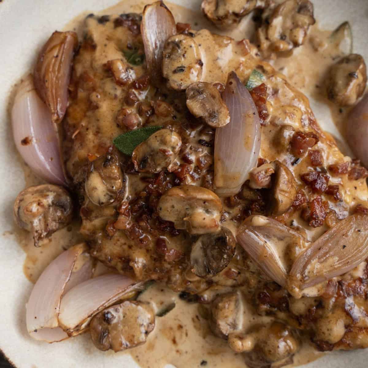 Easy Chicken Marsala recipe for two with mushrooms and pancetta
