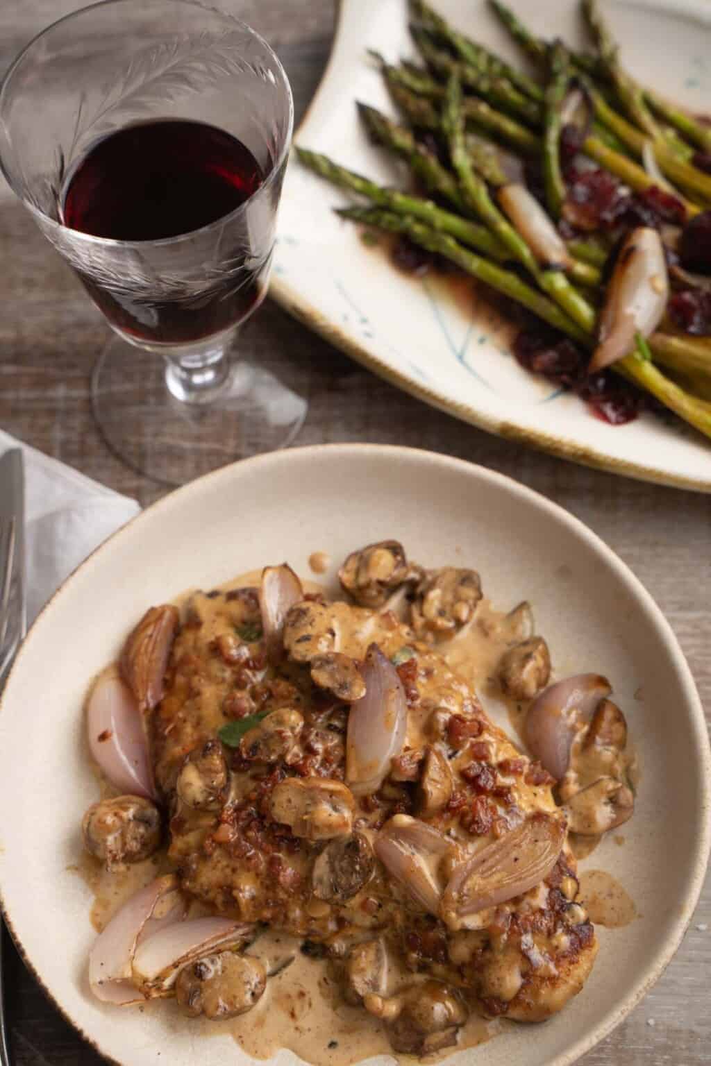 Easy Chicken Marsala recipe for two with mushrooms and pancetta