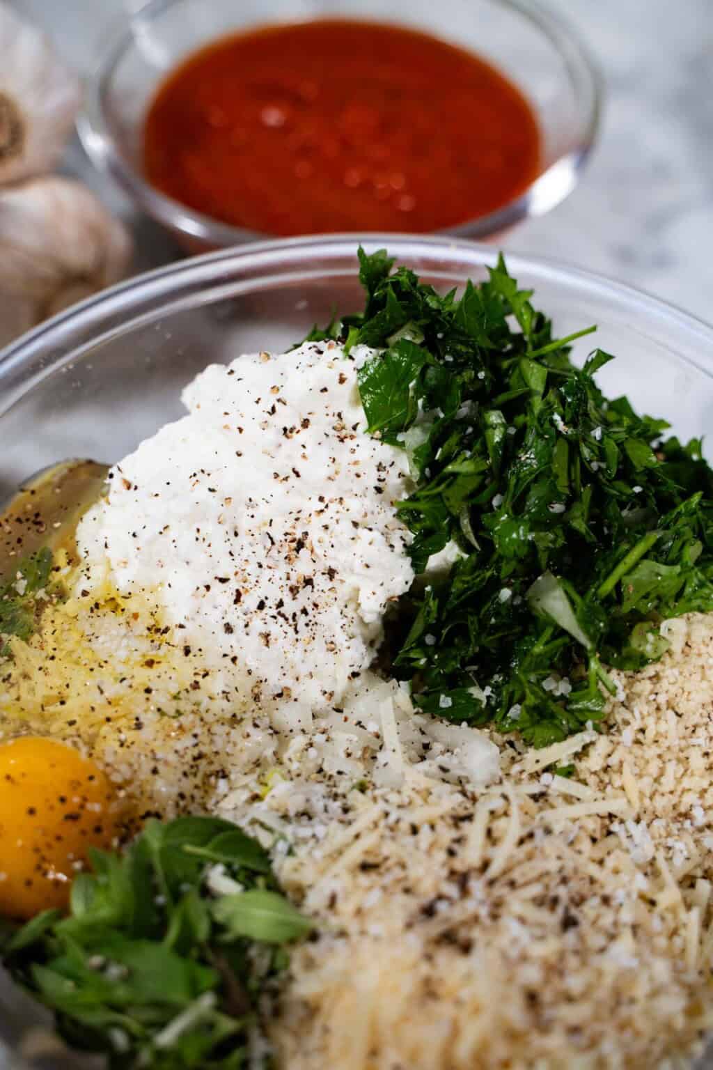 Spaghetti Pie with Chicken Ricotta Meatballs | Our Table 4 2