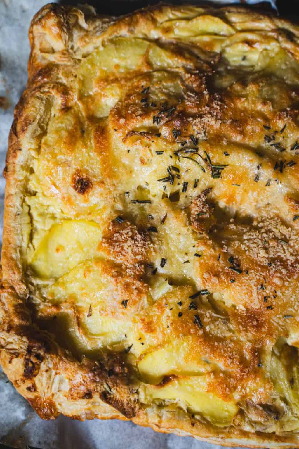 Savory Potato Parmesan Puff Pastry Tart | Our Table 4•2 by Pam Werley