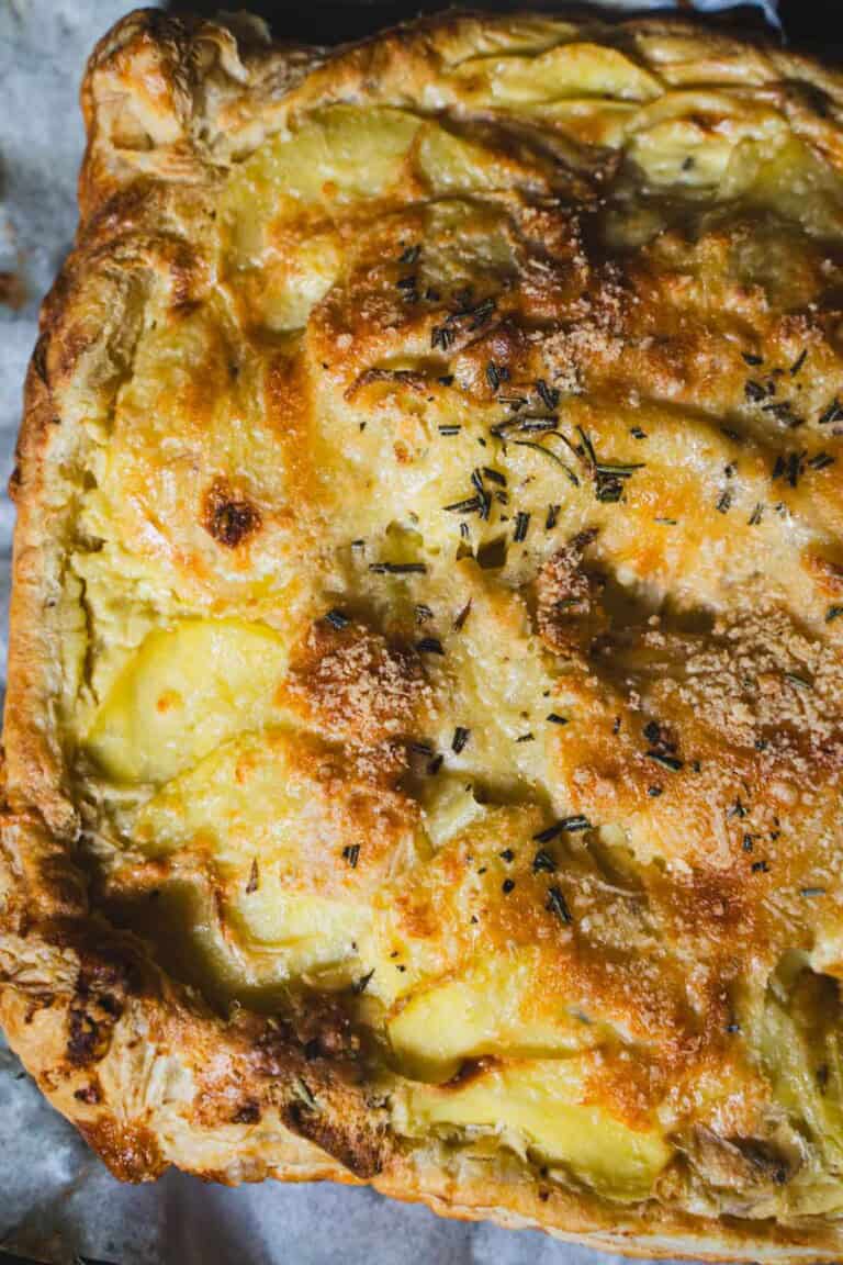 Savory Potato Parmesan Puff Pastry Tart | Our Table 4•2 by Pam Werley